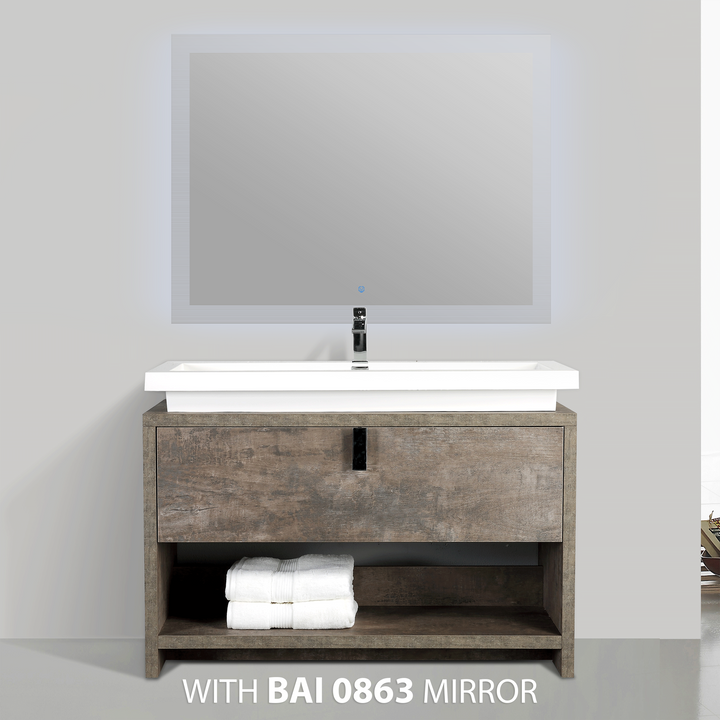 BAI 0754 Floor Standing 47-inch Bathroom Vanity Cabinet in Rustic Ston ...