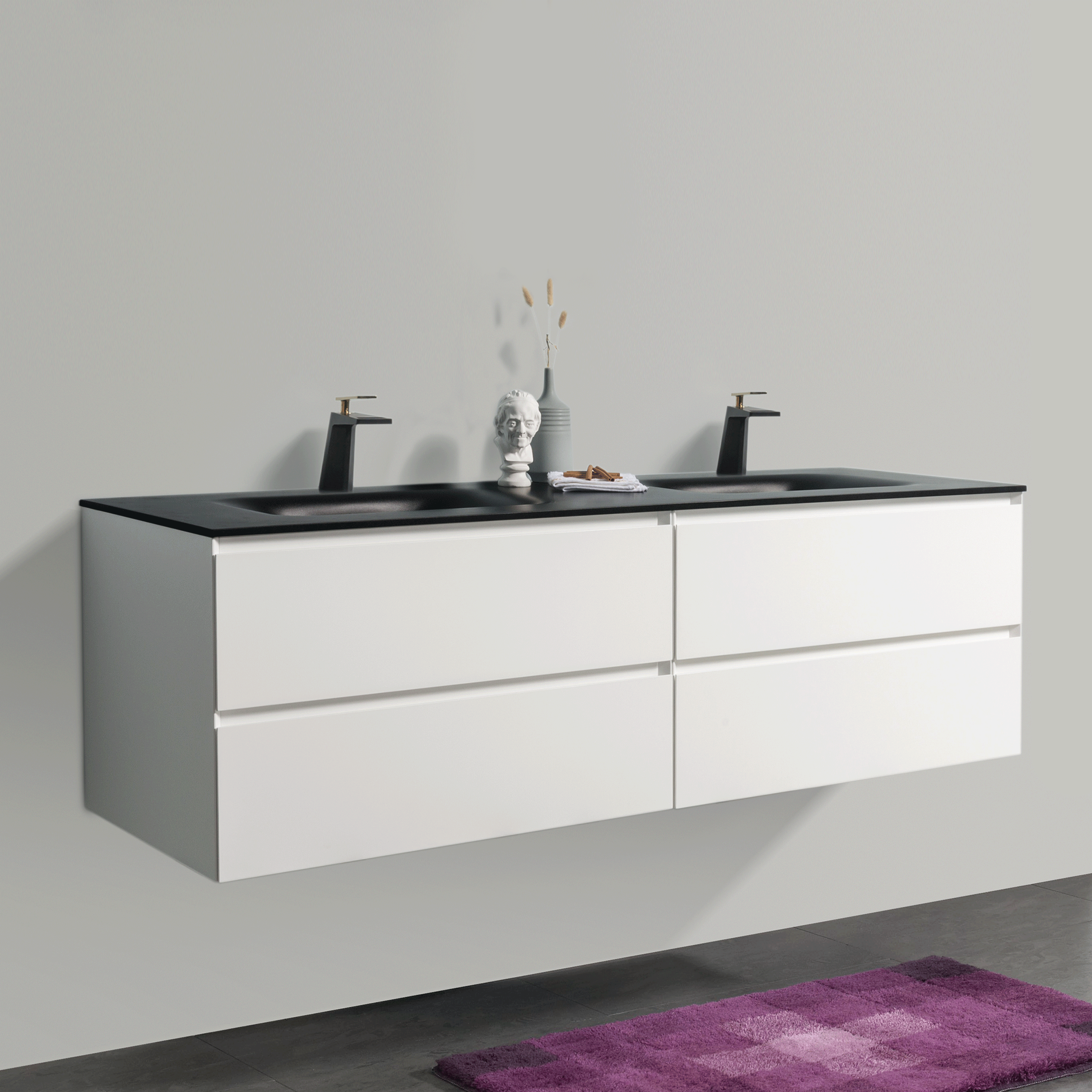 BAI 0831 Wall Hung 68-inch Floating Bathroom Vanity in Matte White ...